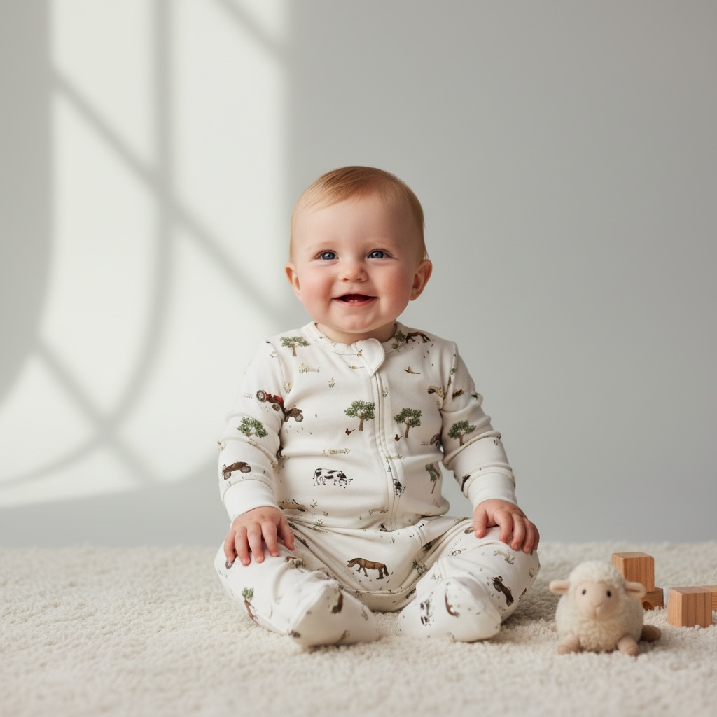 On The Farm Print Zip Sleepsuit – Eleanor Charles